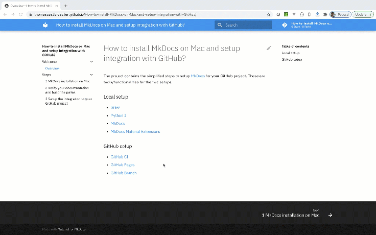 How to install MkDocs on Mac and setup the integration to GitHub pages ...