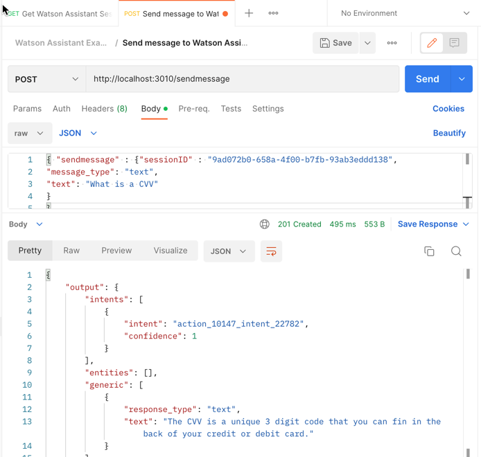 Simple Node.js server example using the Watson Assistant API v2 – Thomas Suedbroecker's Blog